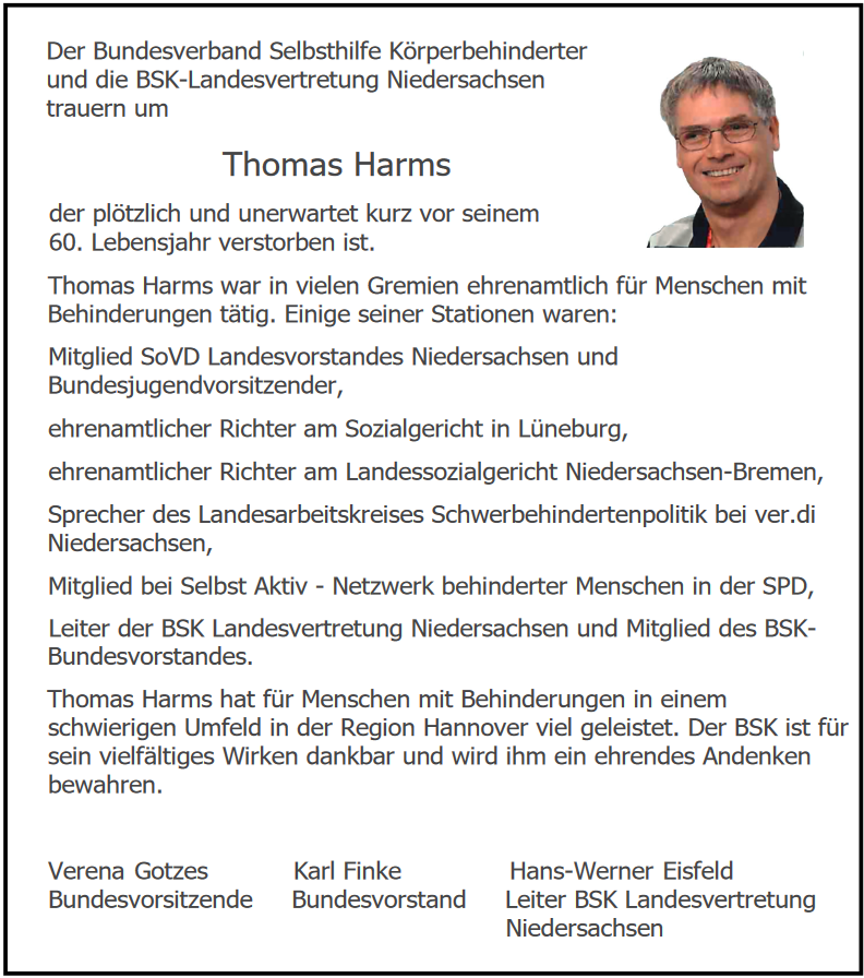Nachruf auf Thomas Harms: BSK
